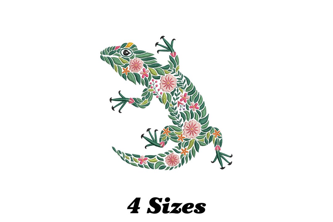 Floral Lizard Embroidery Design, Lizard Machine Embroidery Design ...