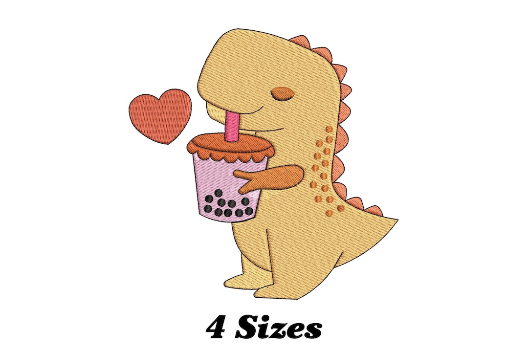 Trex Dinosaur Drinking Boba Embroidery Design (digital Download) - Etsy
