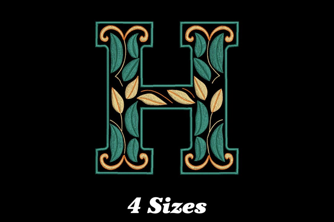 Floral Letter H Embroidery Design, Floral Letter H Machine Embroidery ...