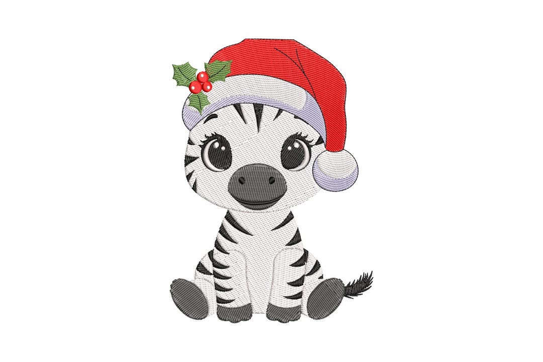 Santa Hat Zebra Christmas Embroidery Design, Zebra Christmas Embroidery ...