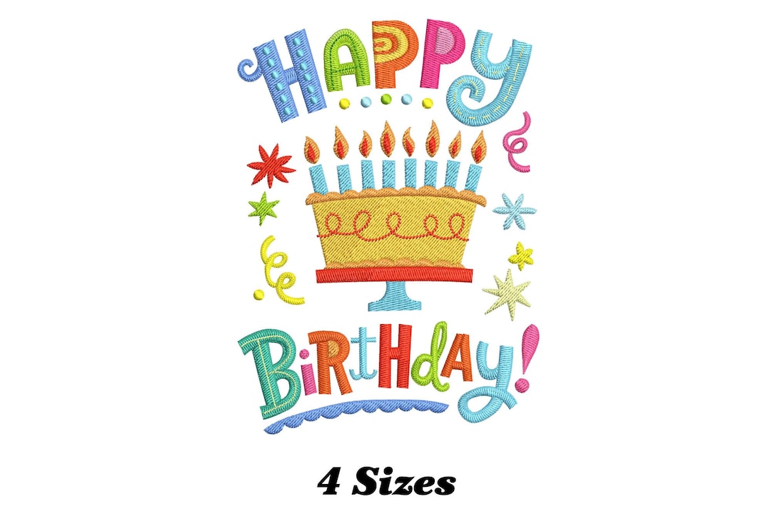 Happy Birthday Machine Embroidery Design: Cake & Candles (digital ...