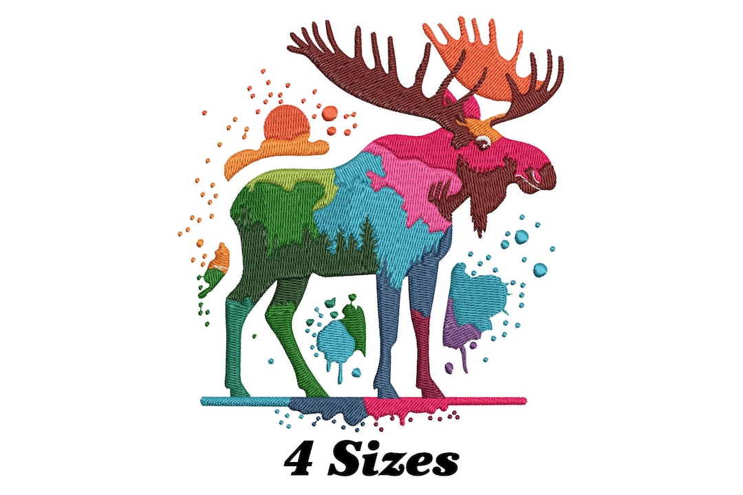 Colorful Moose Embroidery Design, Cute Moose Machine Embroidery Design ...