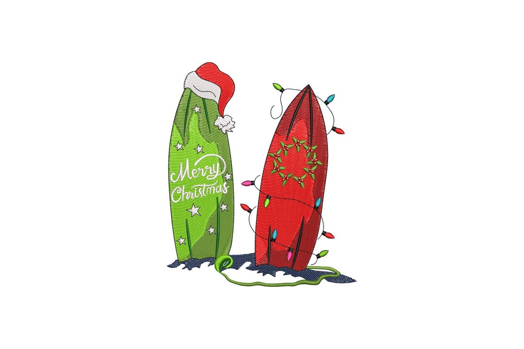Lighting Surfboards Christmas Embroidery Design, Christmas Surfboards ...