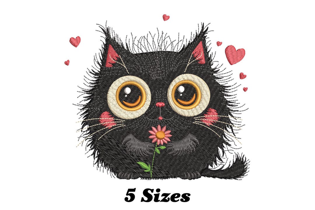 Crazy Black Cat Embroidery Design, Funny Crazy Cat Machine Embroidery ...