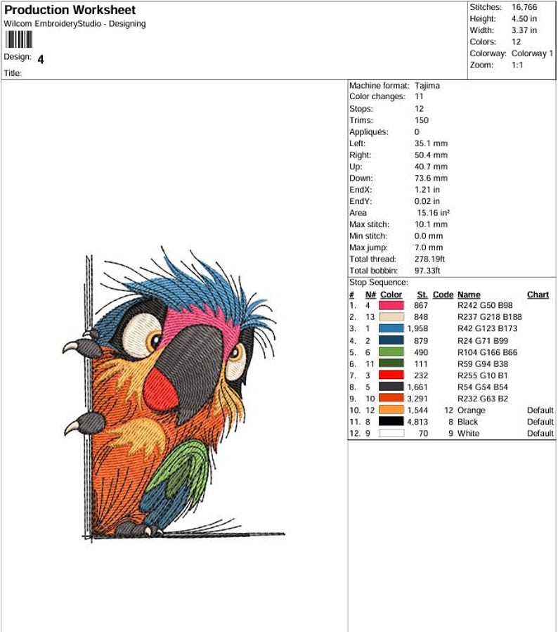 Peeking Macaw Embroidery Design, Cute Macaw Machine Embroidery Design ...