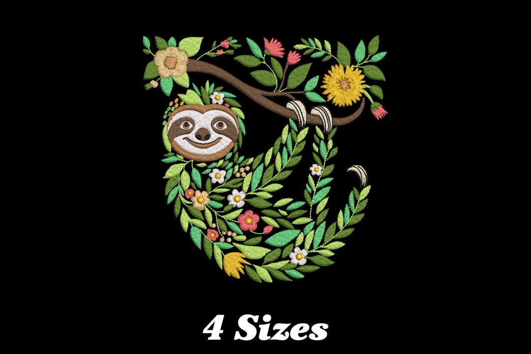 Floral Sloth Machine Embroidery Design Instant Download File - Etsy