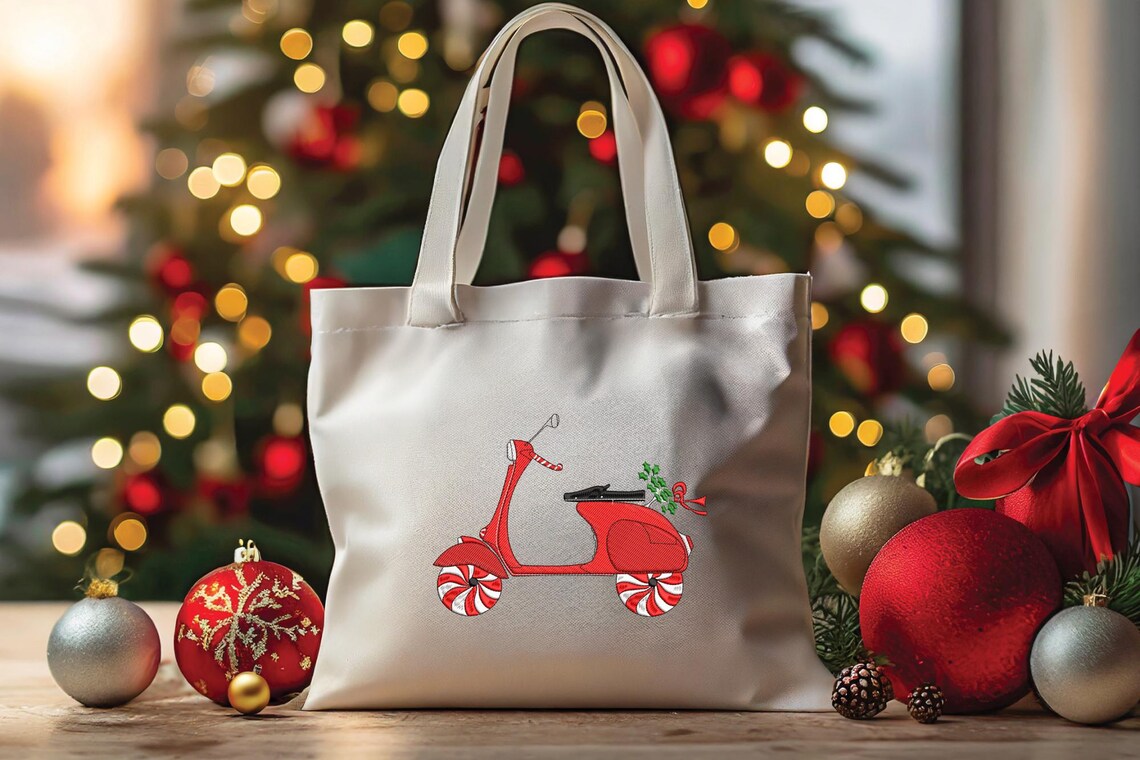 Scooter With Christmas Tree Embroidery Design, Christmas Scooter ...