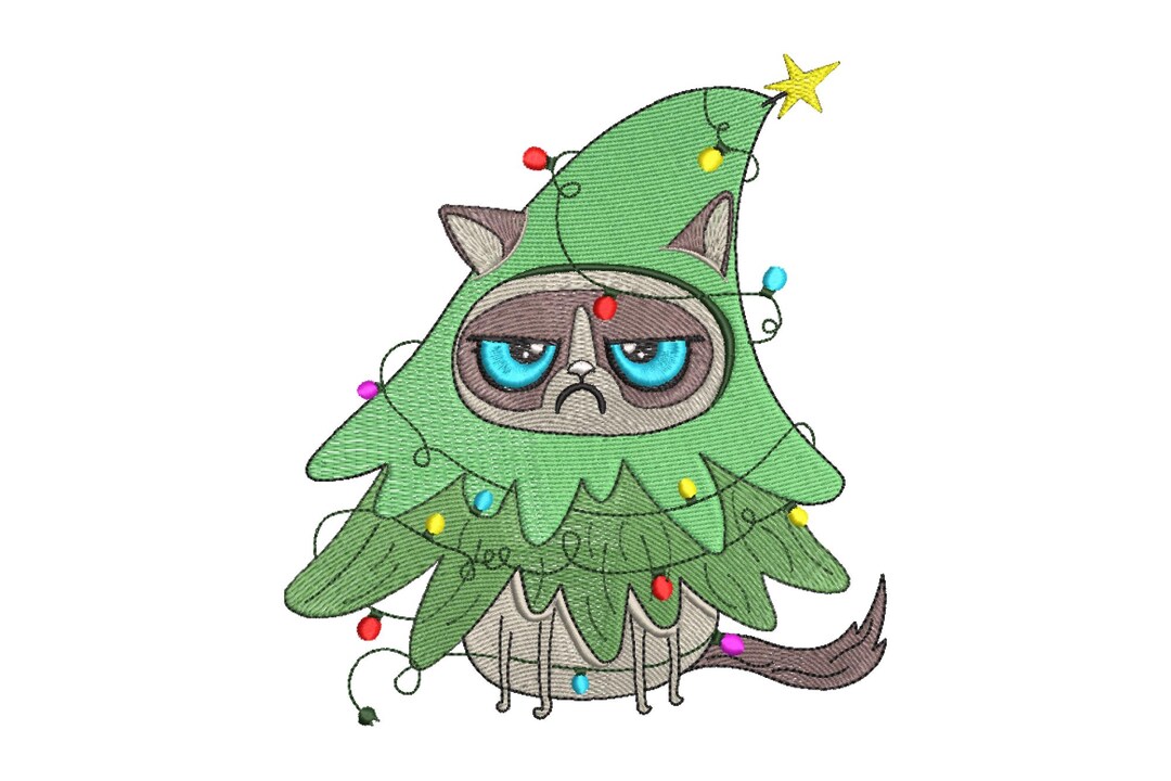 Christmas Tree Grumpy Cat Embroidery Design, Cat Xmas Machine ...