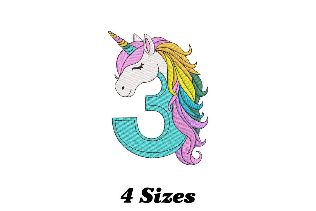 Unicorn Number 3 Embroidery Design: 3rd Birthday (digital Download) - Etsy
