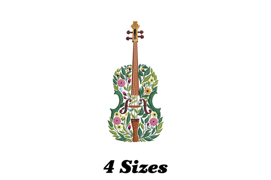 Floral Cello Musical Instrument Embroidery Design, Cello Machine ...