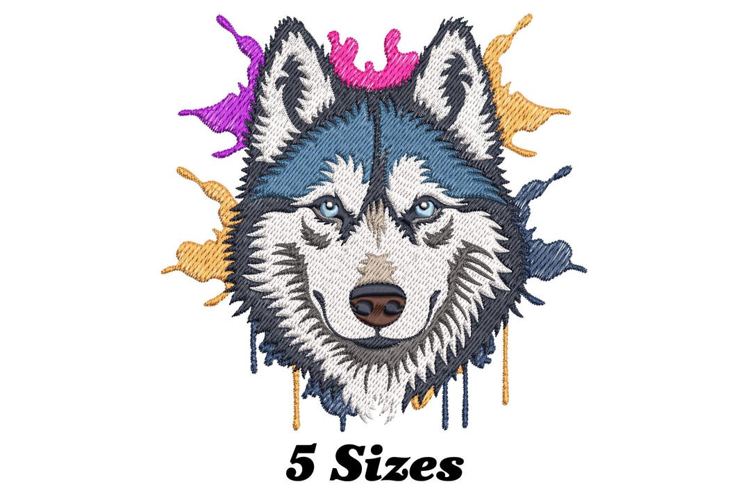 Colorful Husky Dog Splash Embroidery Design, Cute Husky Dog Machine ...