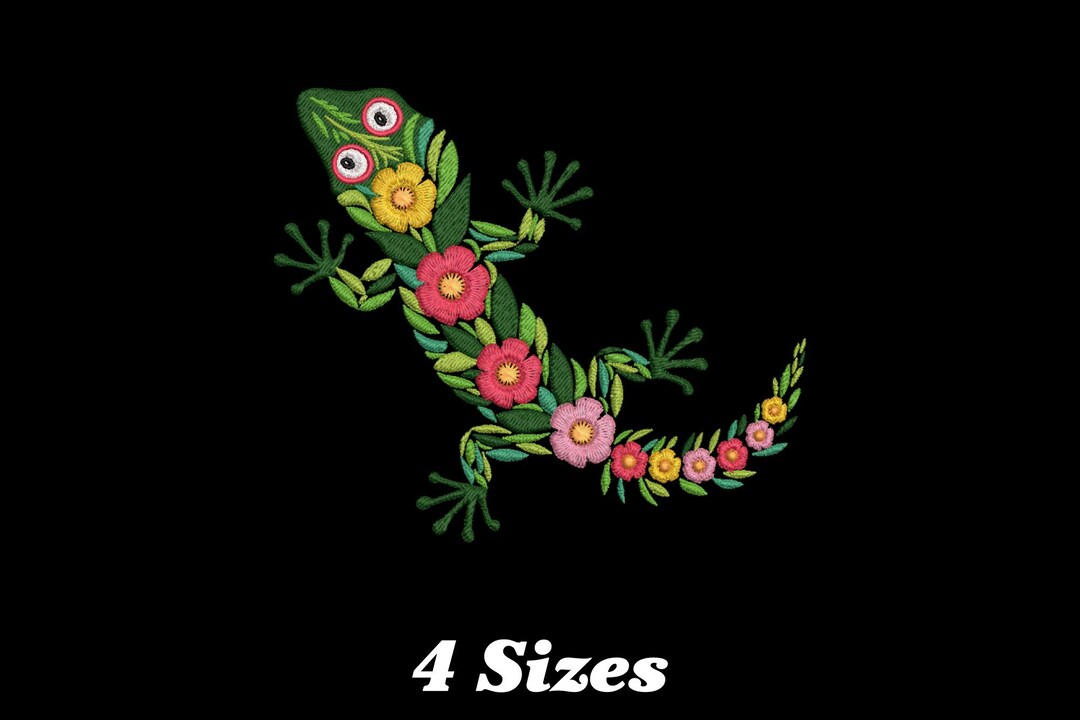 Floral Gecko Machine Embroidery Design (digital Download) - Etsy