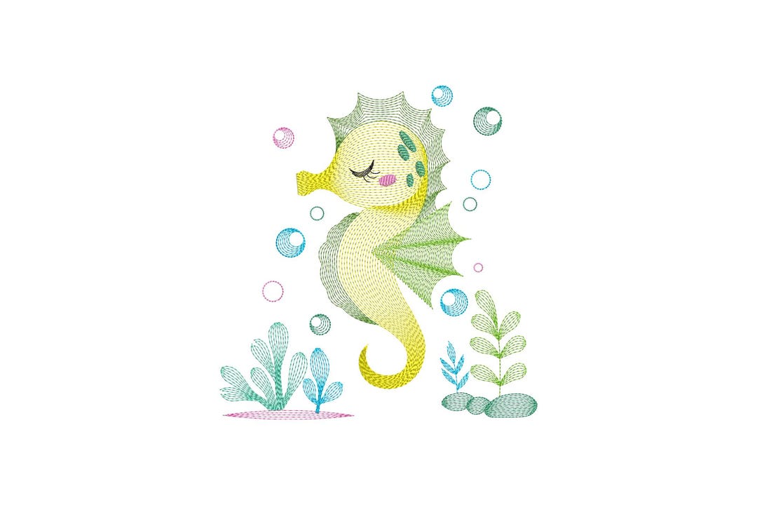 Tropical Seahorse Embroidery Design, Seahorse Machine Embroidery Design ...