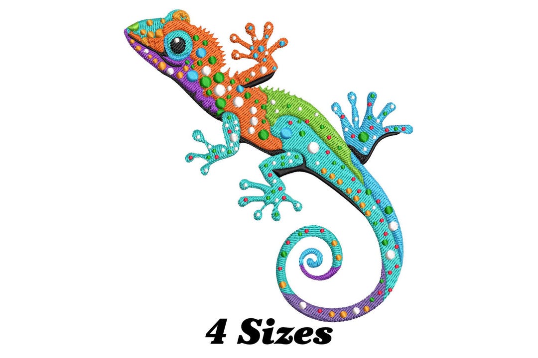 Colorful Gecko Machine Embroidery Design (4.5-7.2 Inch) - Etsy
