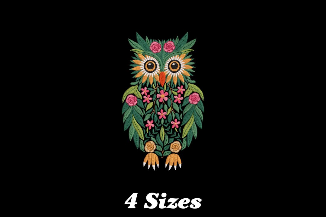 Owl Embroidery Design, Floral Owl Machine Embroidery Design, Owl ...