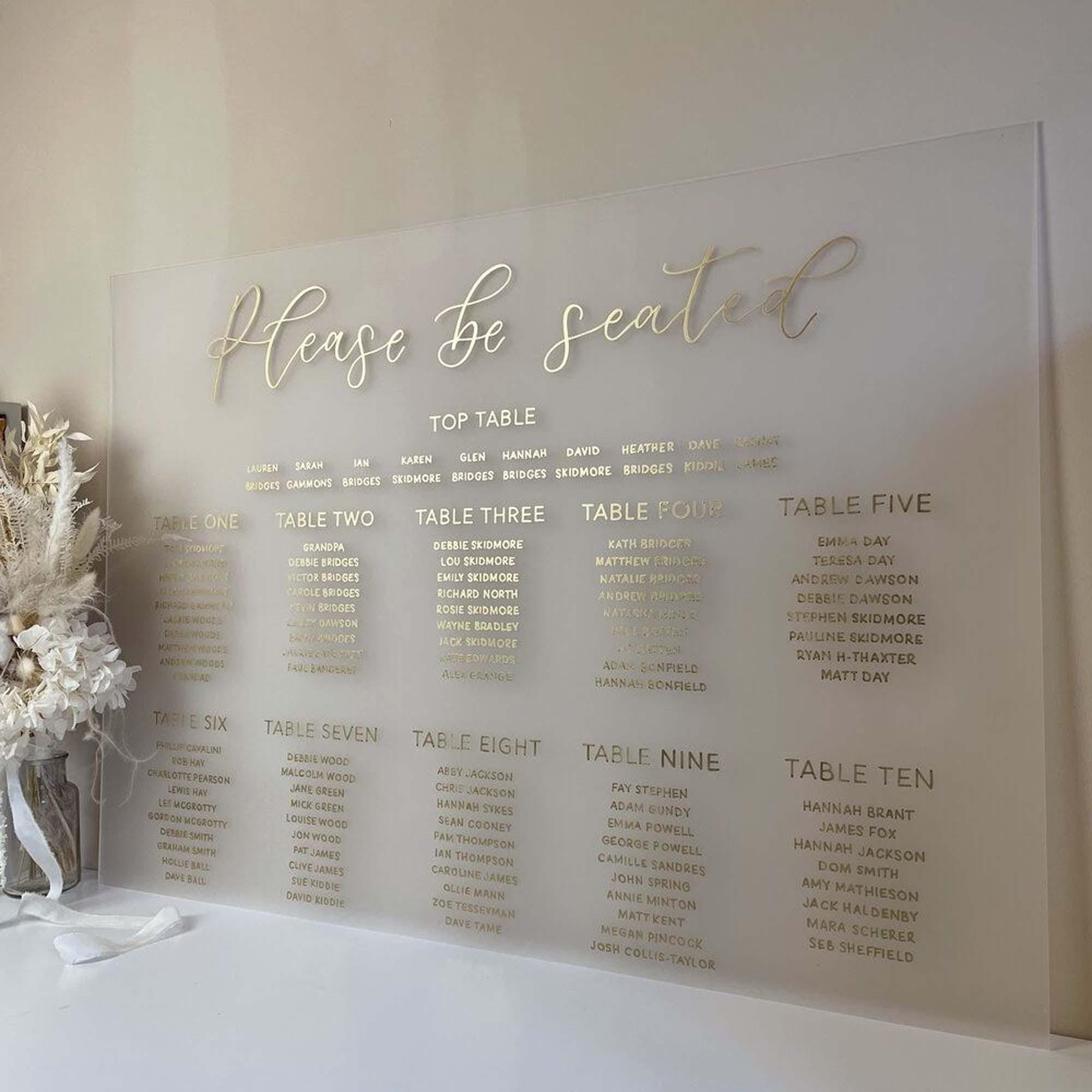Custom Wedding Seating Chart Acrylic Sign | Acrylic Table Seating Chart ...