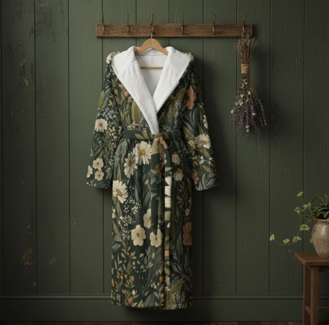 Vintage Floral Women Flannel Bathrobe | Dark Cottage Core Polyester ...