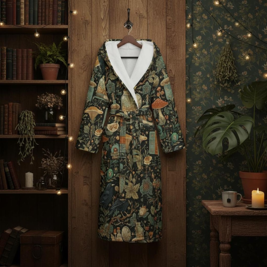 Enchanted Women Woodland Flannel Robe | Cozy Witch Cottagecore Hooded ...
