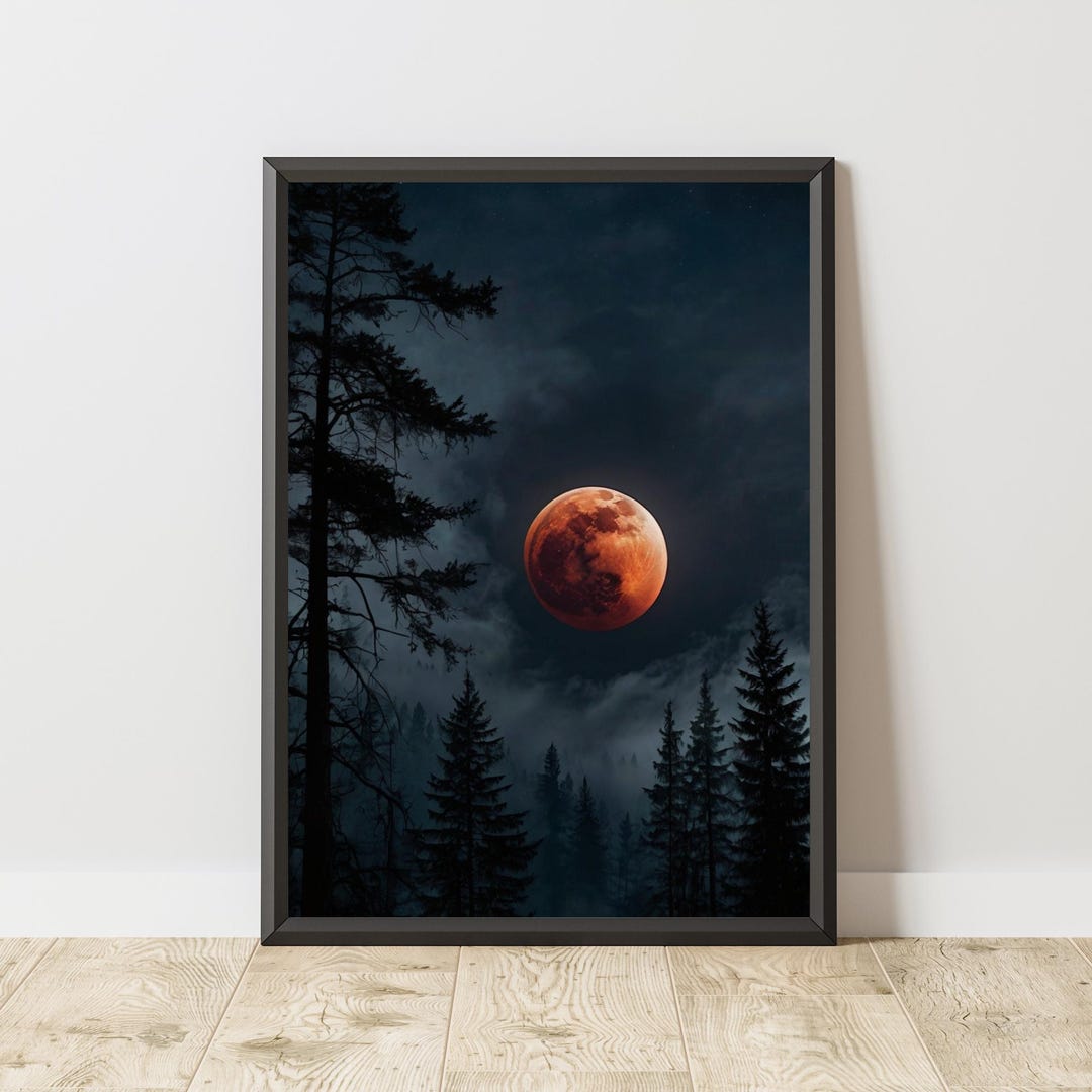 Mystical Lunar Eclipse Poster – Full Moon and Misty Forest – High ...
