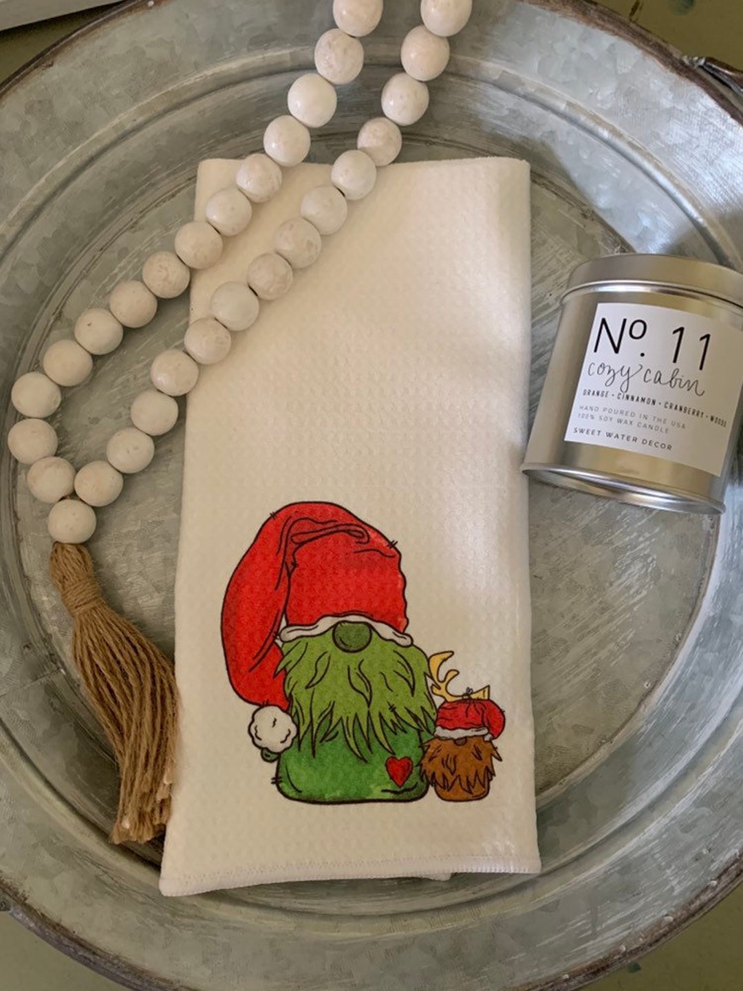 Gnome Grinch Waffle Towel Christmas Kitchen Towel - Etsy