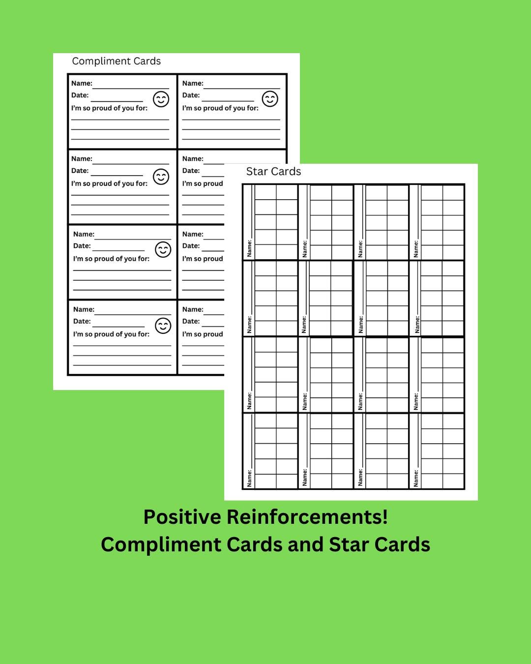 Positive Reinforcement Compliment Cards and Star Cards for Classroom ...