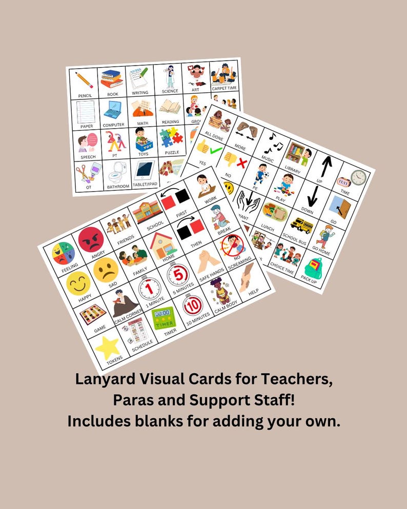 Teacher/para/staff Lanyard Visual Picture Cards (pecs), Special ...