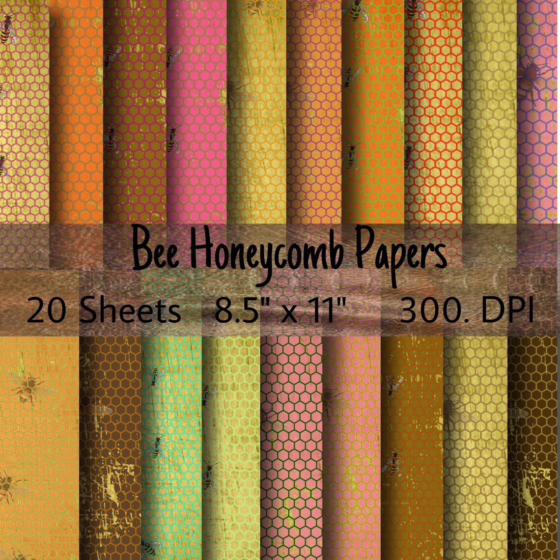 Bee Honeycomb Printables Papers, 20 Sheets, Digital Printable Kit ...