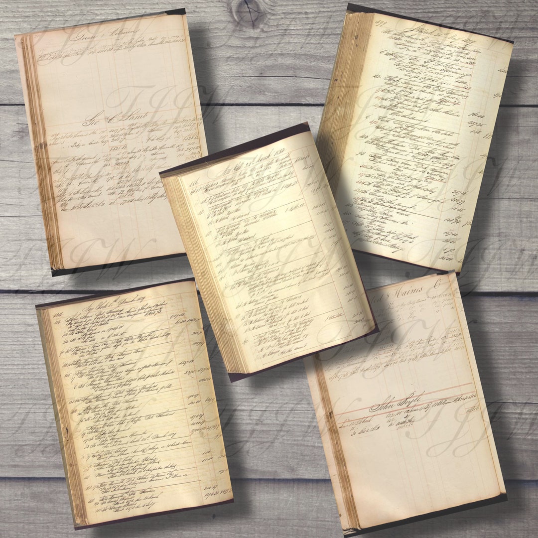 Old Vintage Ledger Vol.1 , Digital Printable Kit, Ephemera, Junk ...