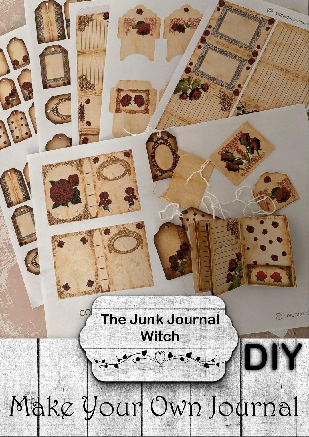 Mini Book Red Rose Journal Kit, Junk Journal , Ephemera, Vintage ...
