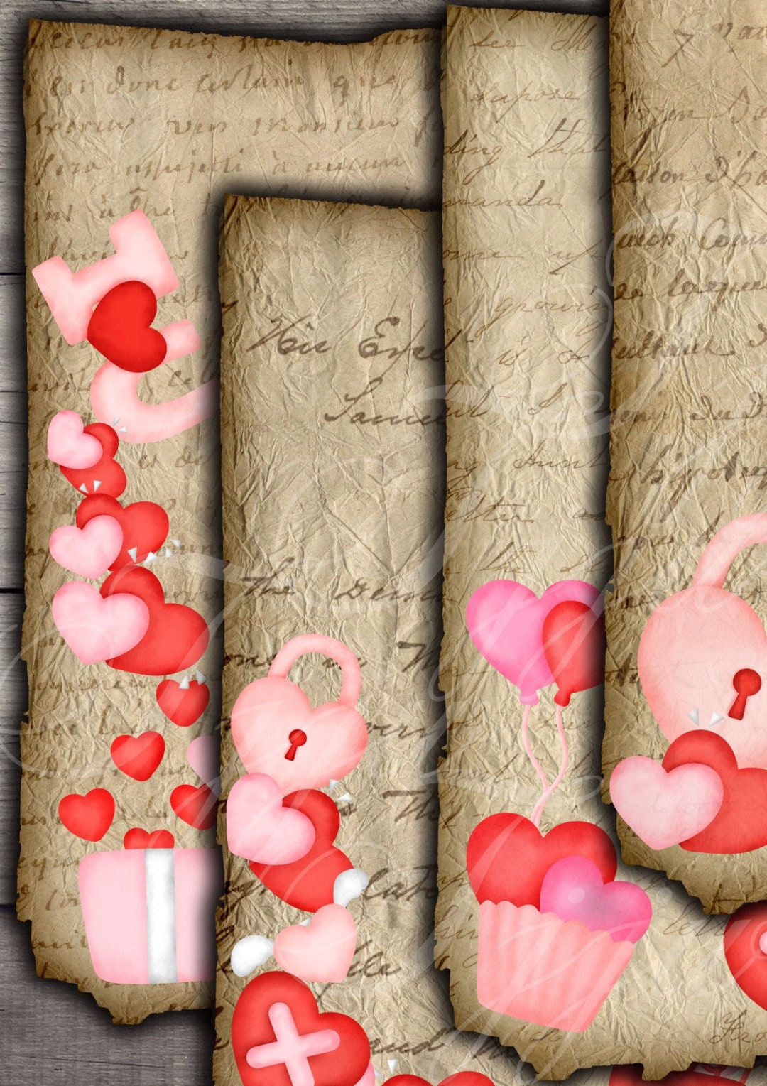 Valentine Vintage Letters, Printable, Digital Ephemera, Digital Papers ...