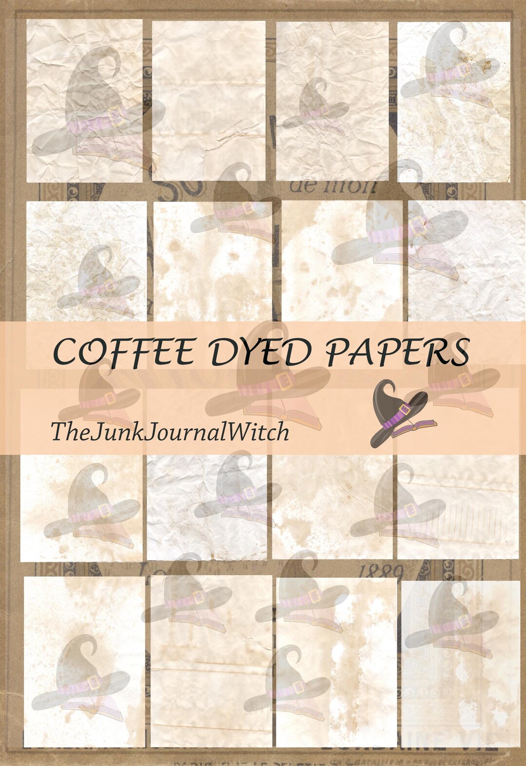 Coffee Dyed Paper Digital Printable Kit, Ephemera, Junk Journal ...