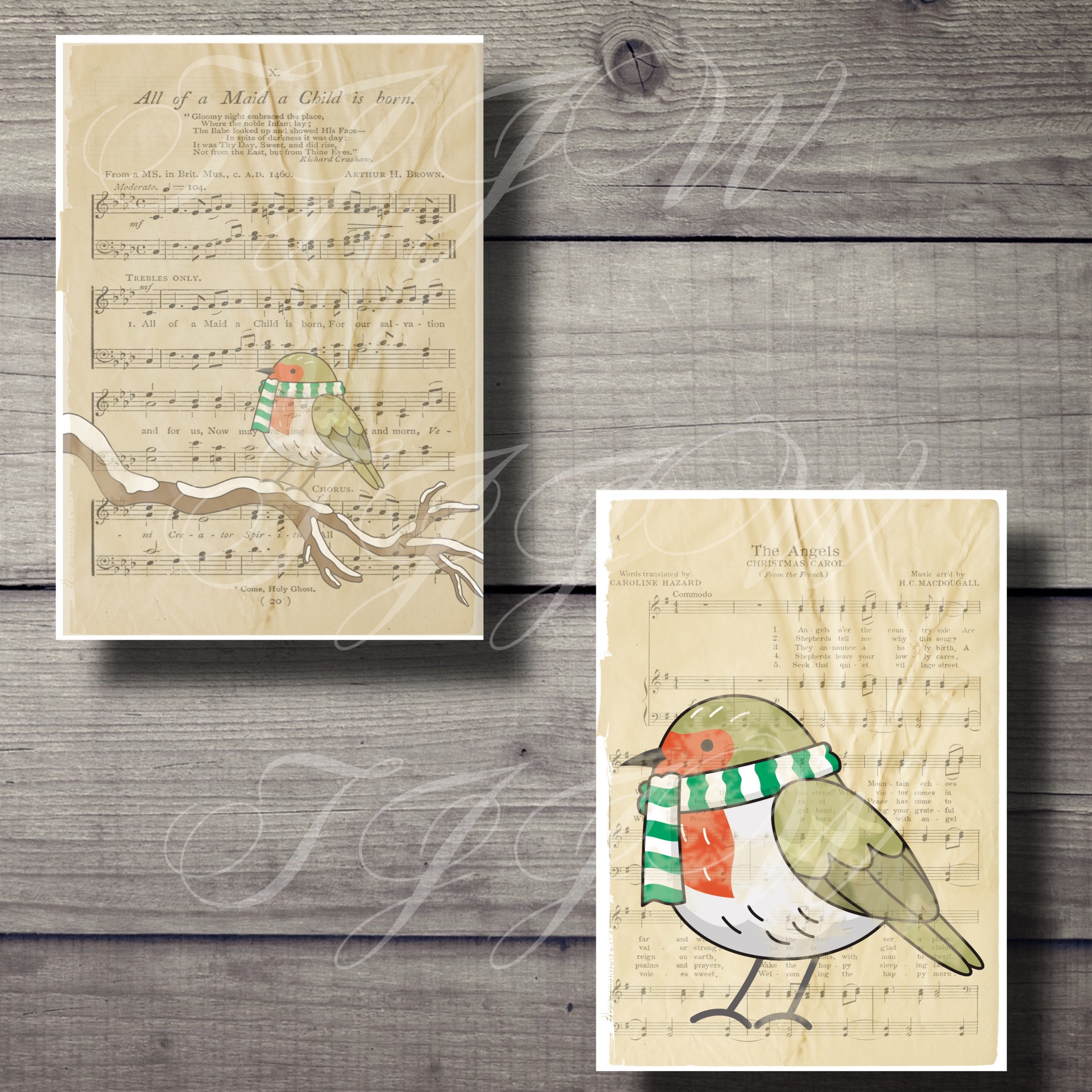 Christmas Robin Music Pages, Music Sheets Printable, Digital Ephemera ...