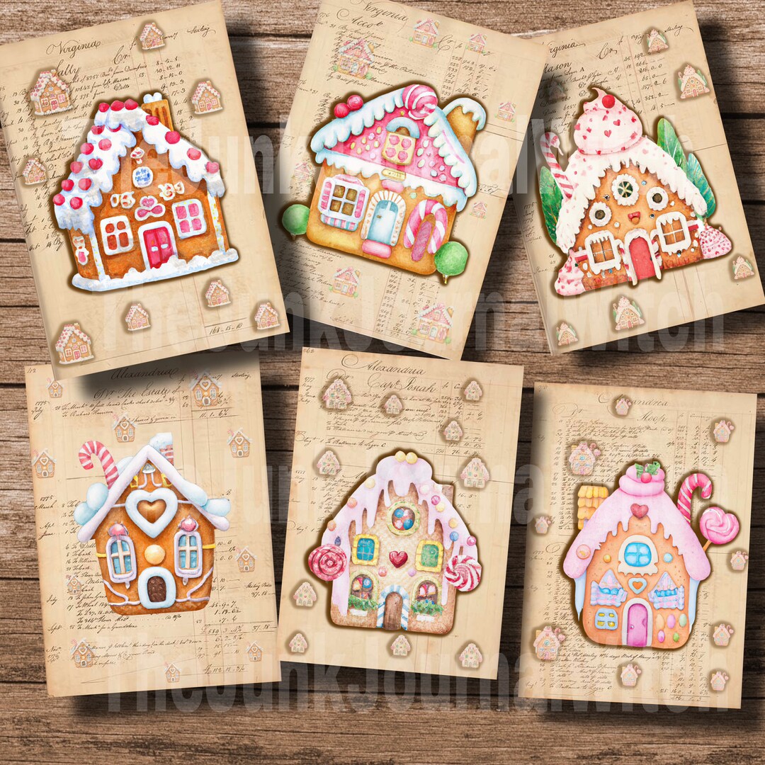 Christmas Ledger Vintage Gingerbread Houses, Printable, Digital ...