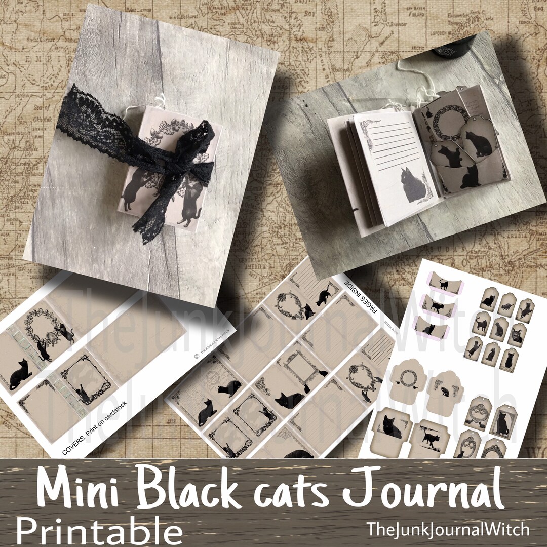 Mini Black Cats Journal Kit, Printable, Junk Journal , Ephemera ...