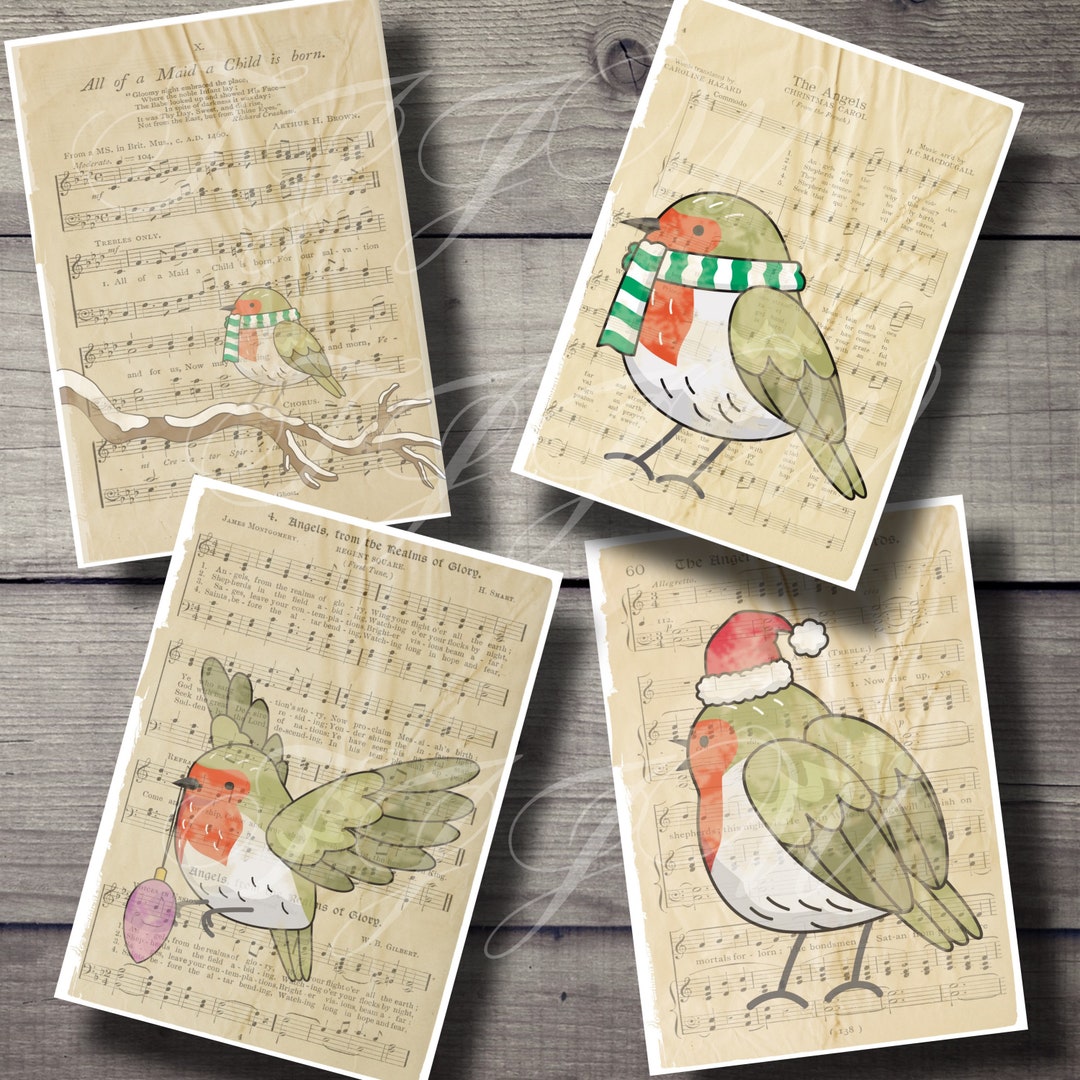 Christmas Robin Music Pages, Music Sheets Printable, Digital Ephemera ...