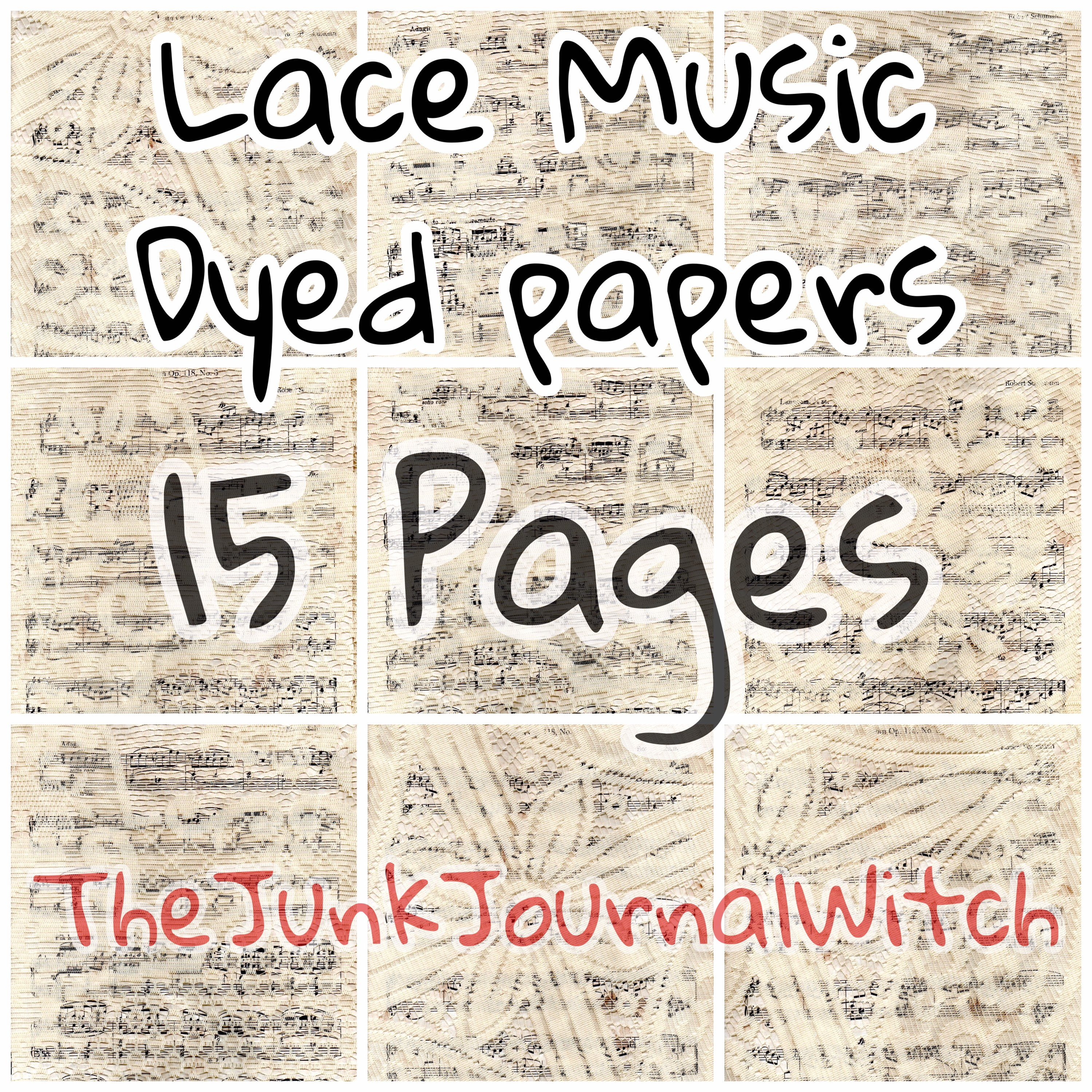 Lace Music Dyed Paper 15 Pages, Digital Printable Kit, Ephemera, Junk ...