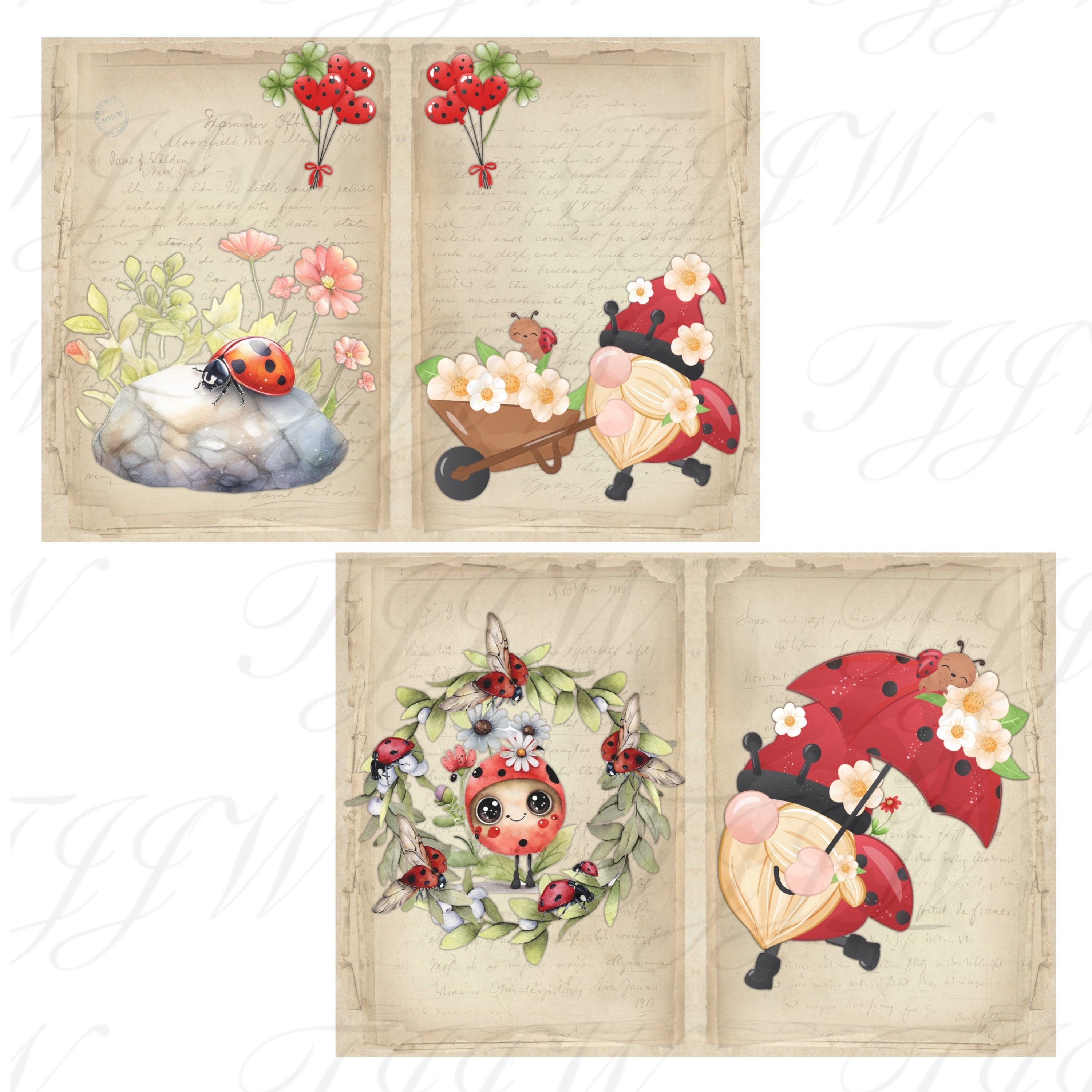 Ladybug Gnomes Journal Kit , Printable, Digital Kit, Ephemera, Junk ...