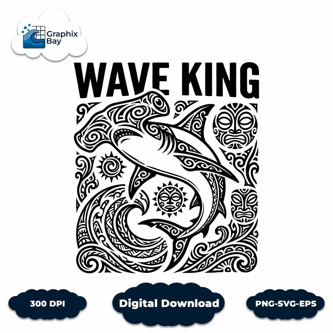 Wave King Shark Svg Png Eps Dxf | Tribal Ocean Shark Clipart Digital ...