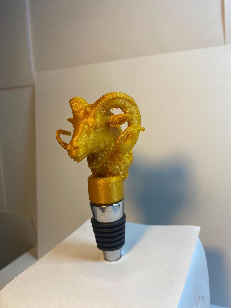 3D Printed Golden Ram Wine Bottle Stopper - Aries Zodiac Ram Head Gift ...