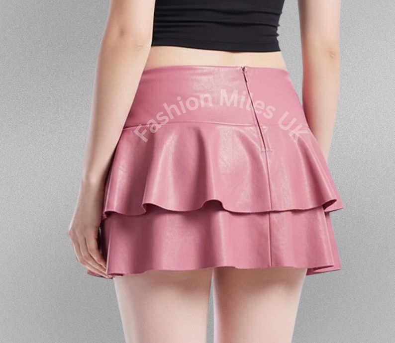 Customized Women's Pink Leather Skirt – Pleated Flare Skirt - Handmade ...
