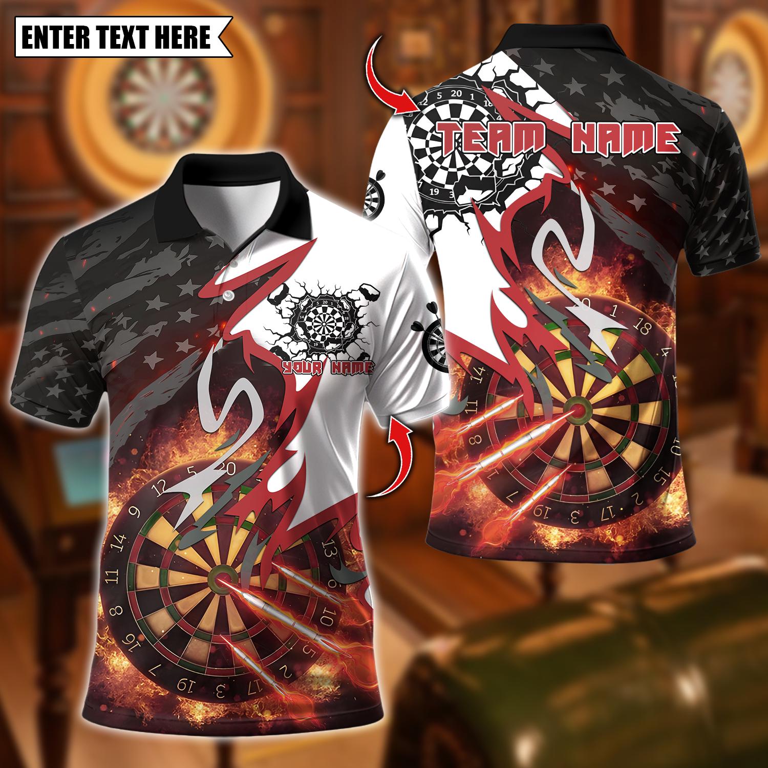 Personalized Name Dart Polo Shirt, Flaming Dartboard Design ,custom ...