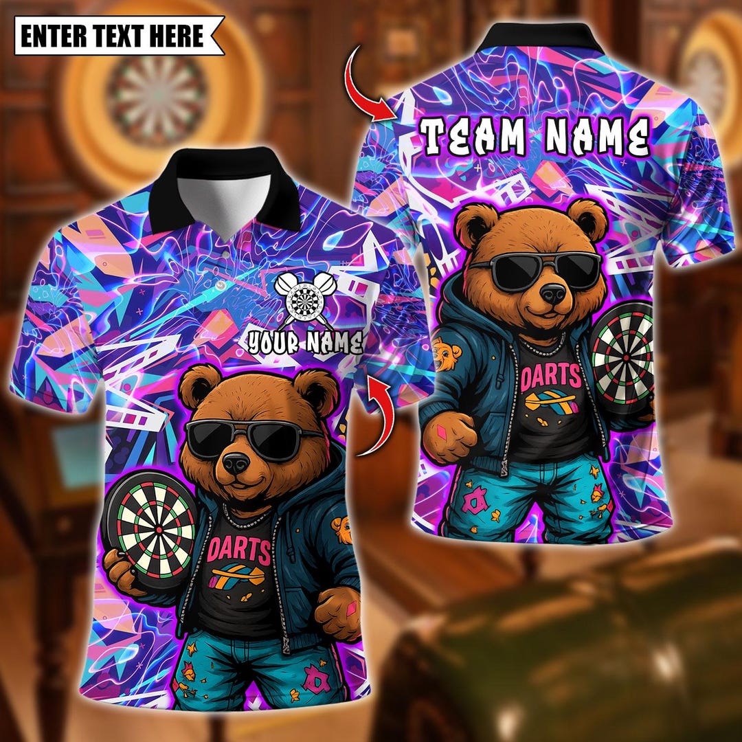 Personalized Name Dart Polo Shirt, Graffiti Cool Bear Dartboard Design ...