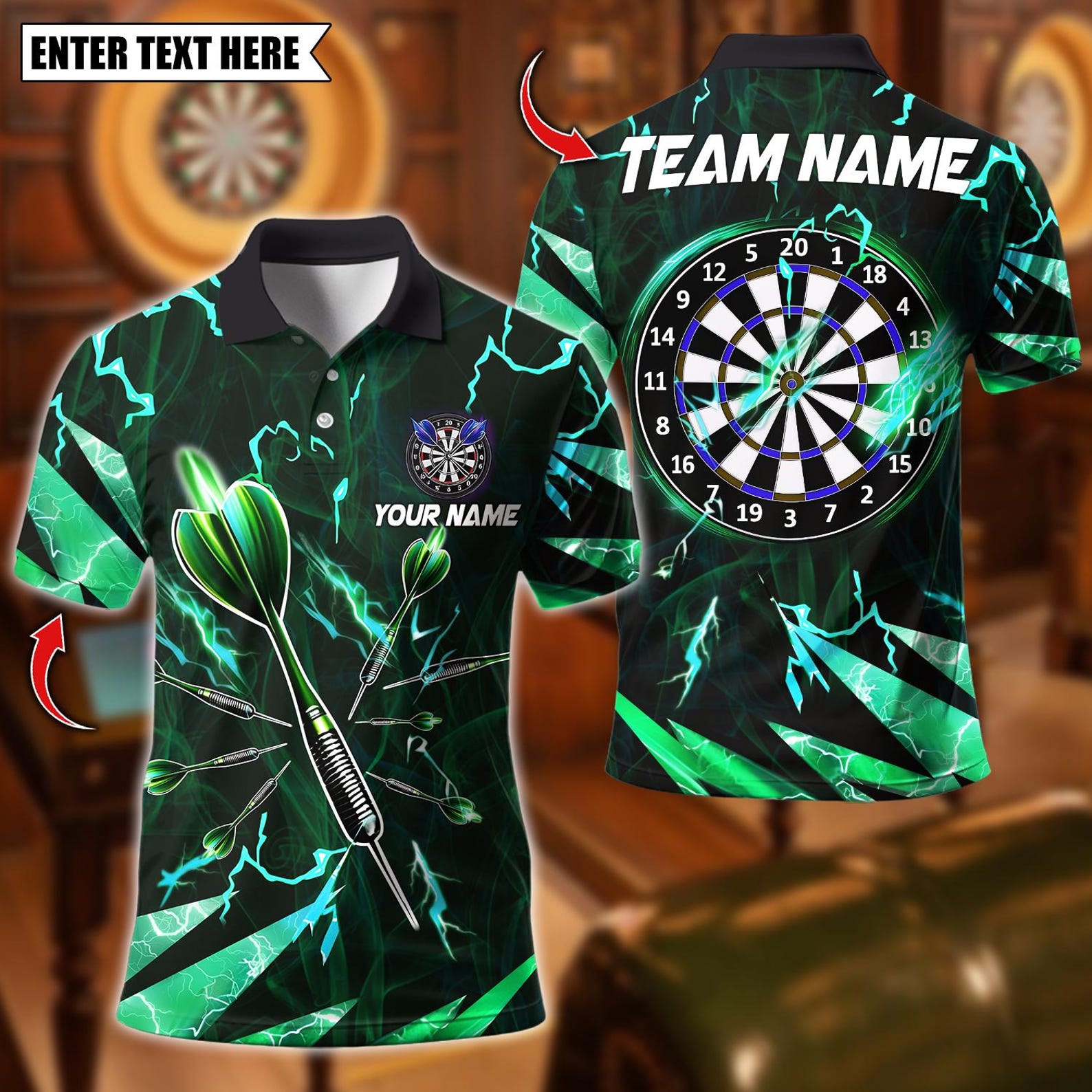 Personalized Name Dart Polo Shirt, Thunder Lightning Dartboard Design ...