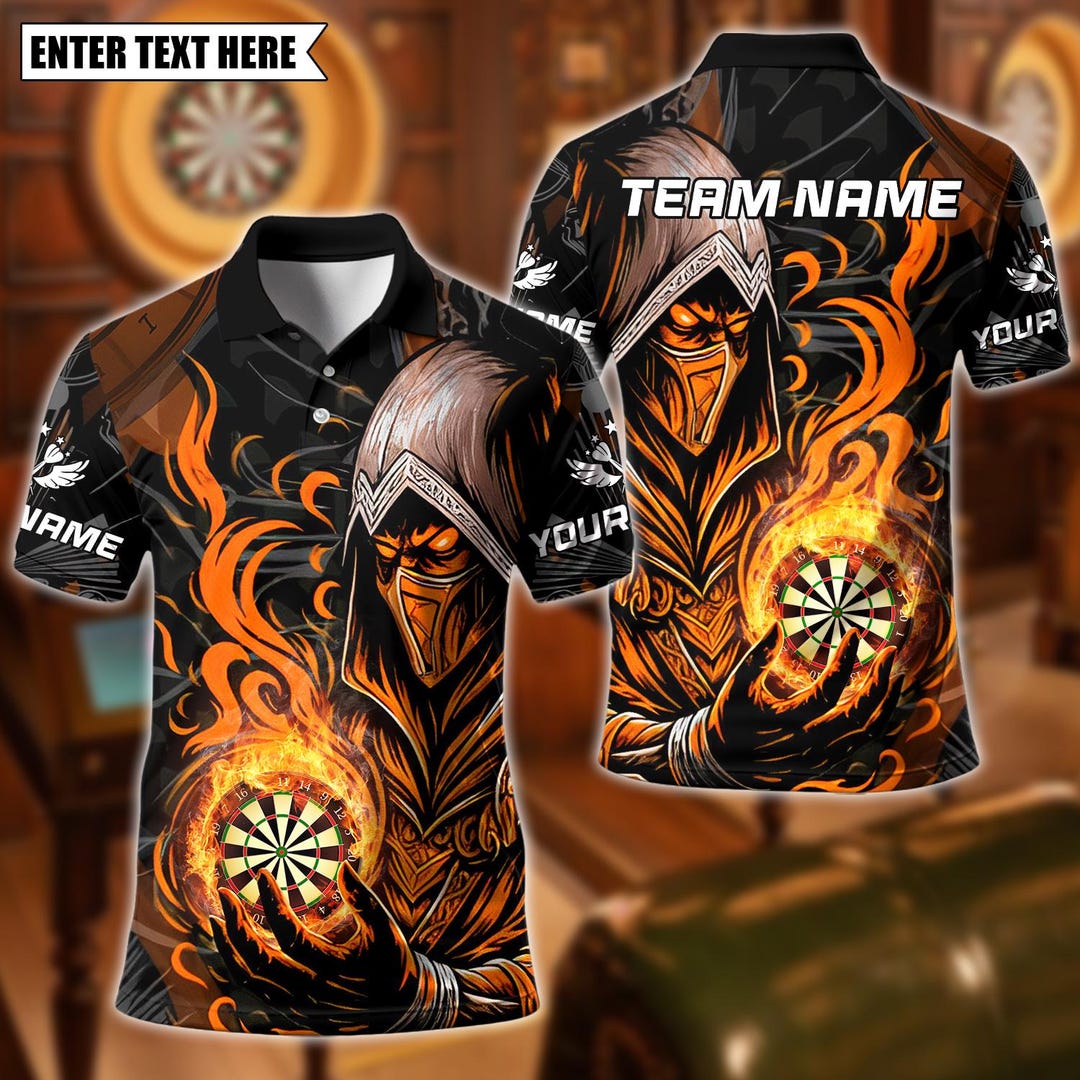 Personalized Name Dart Polo Shirt, Assassin With Flame Dartboard Design ...