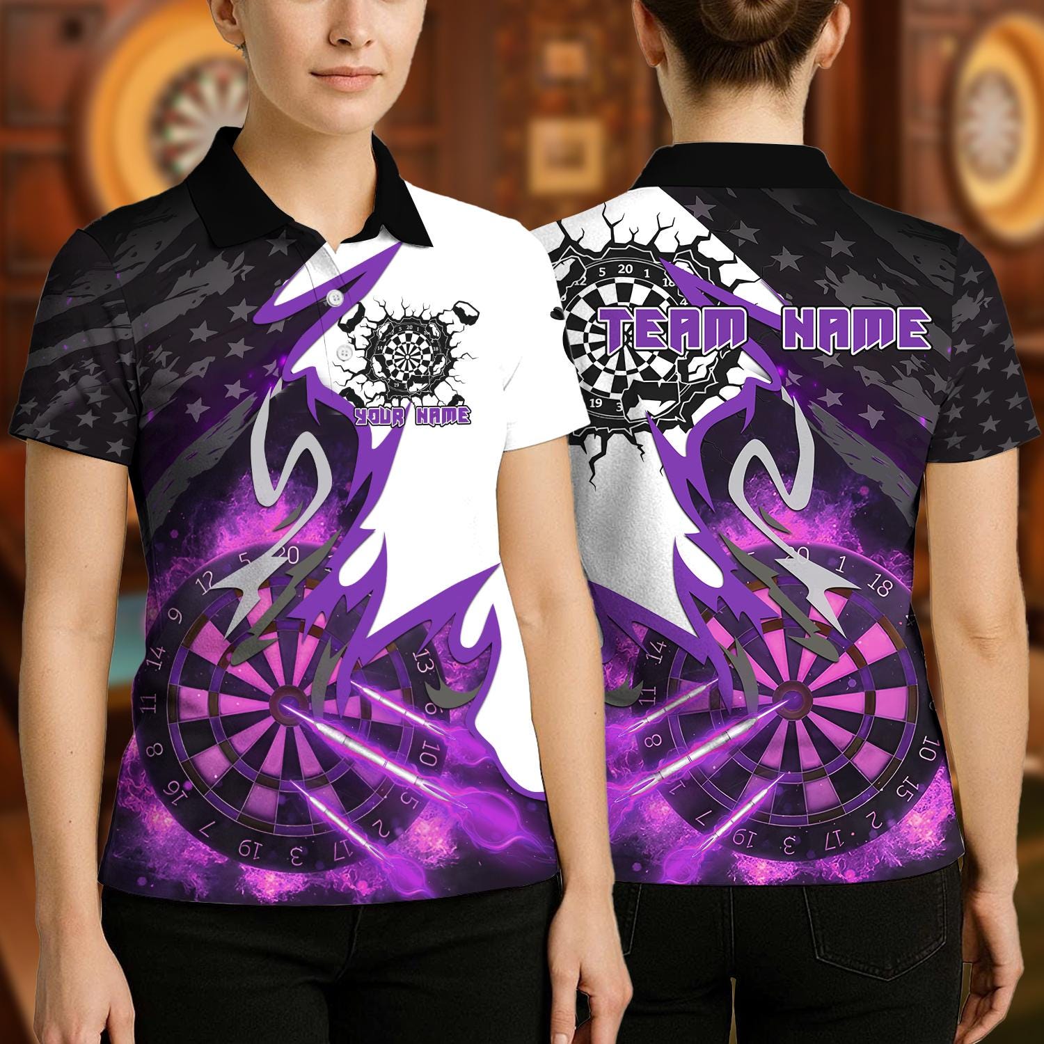 Personalized Name Dart Polo Shirt, Flaming Dartboard Design ,custom ...