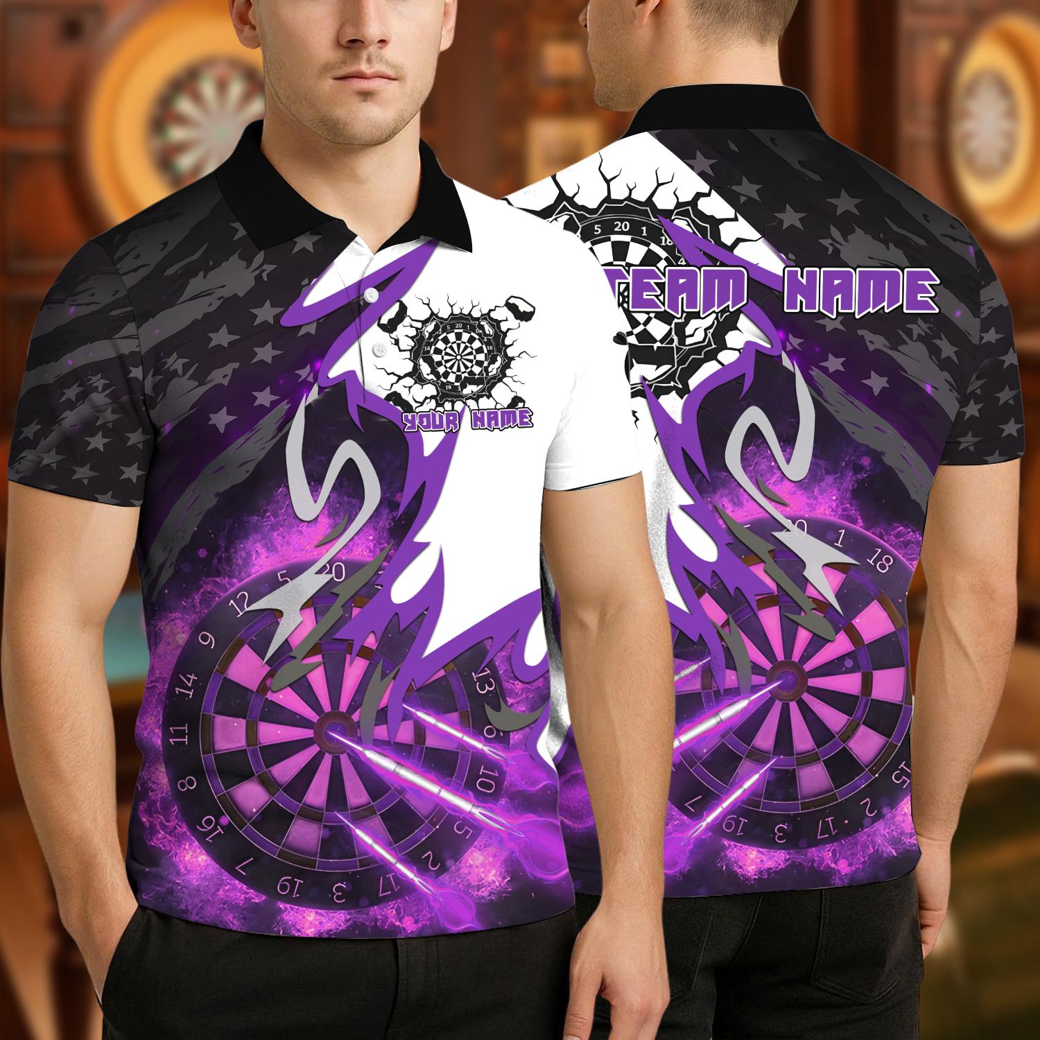 Personalized Name Dart Polo Shirt, Flaming Dartboard Design ,custom ...