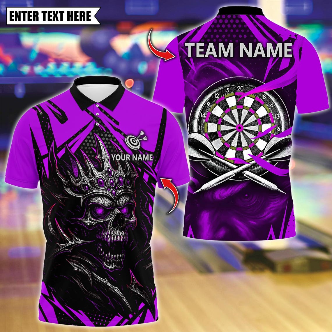 Personalized Name Dart Polo Shirt, Dark Vibes Mystery Skull With ...