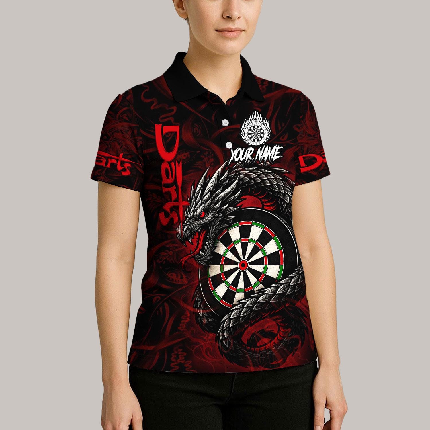Personalized Name Dart Polo Shirt, Darts Custom Black and Blue Flame ...