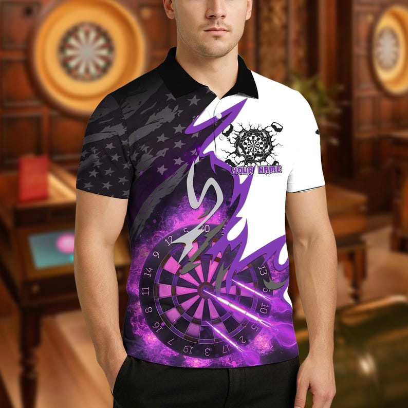 Personalized Name Dart Polo Shirt, Flaming Dartboard Design ,custom ...