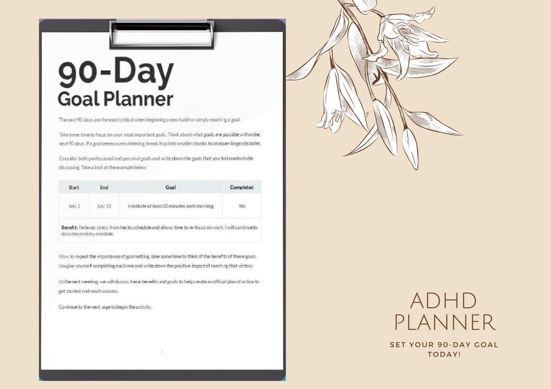 90-day Goal Planner – Printable Goal Setting Workbook for Personal ...